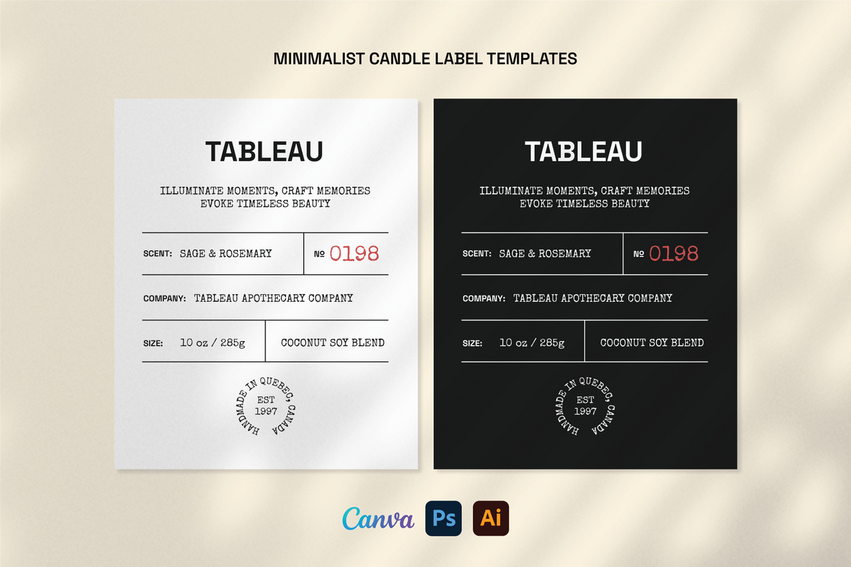 Tableau - Minimalist Candle Label Templates – hustlesupplyco